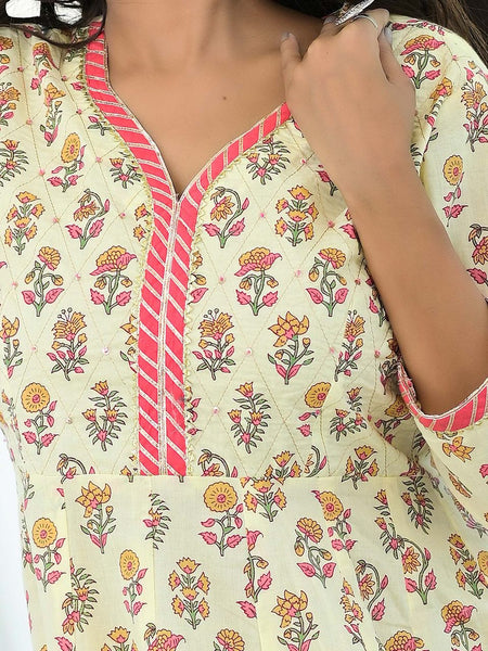 Floral Tiered Cotton Anarkali Dress – Hatheli
