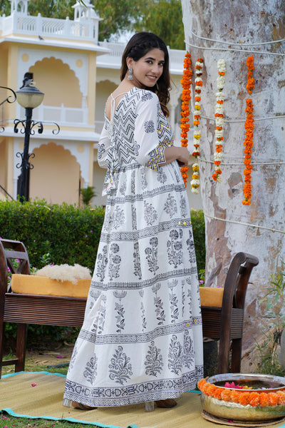 Hand Block Printed Cotton Embellished Dress – Hatheli